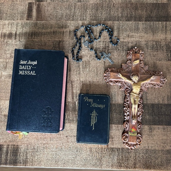 Other | Vintage Wood Wall Cross With Missal Prayer Book And Rosary ...